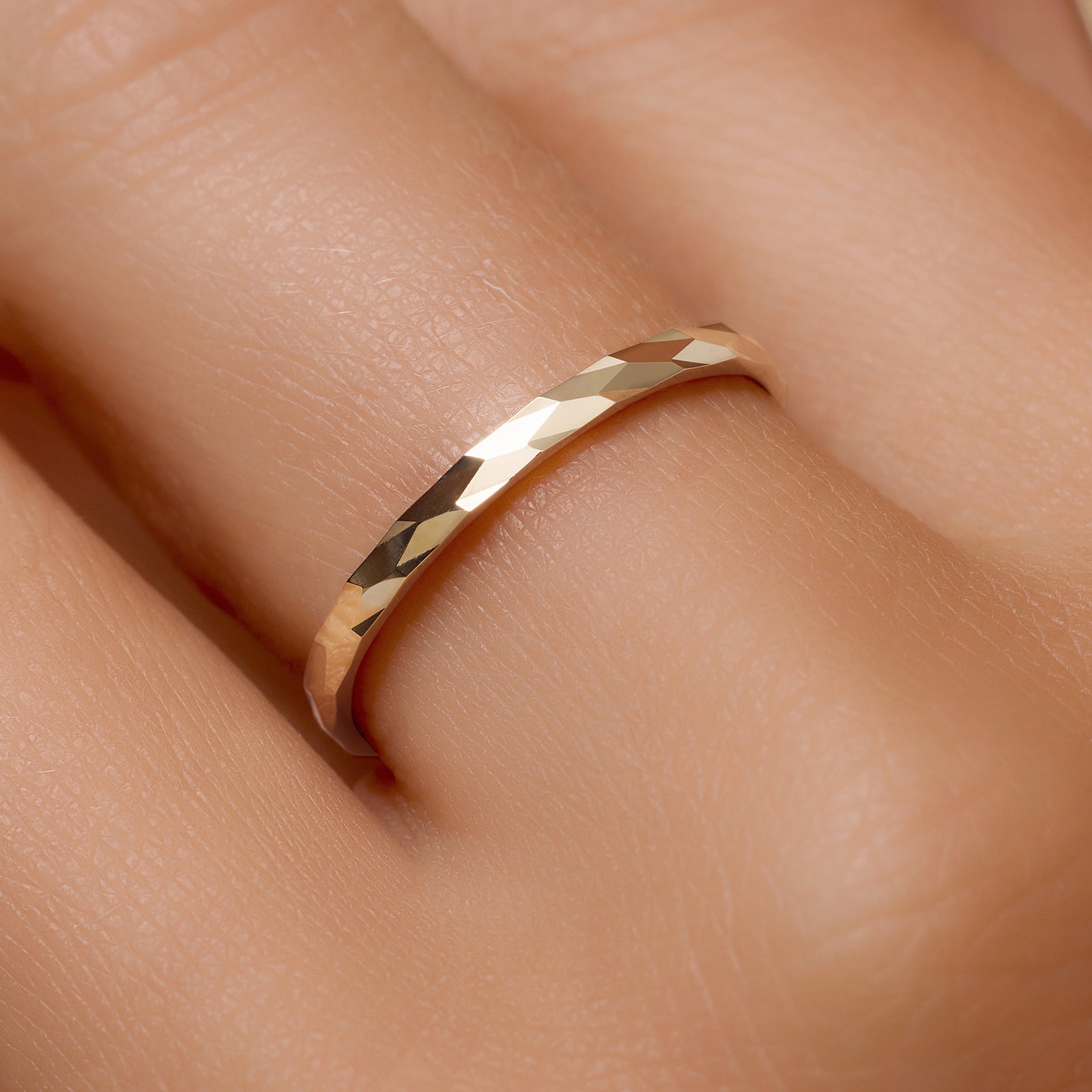 Gold Hammered Stacker Ring of 14 Karat Gold for Women