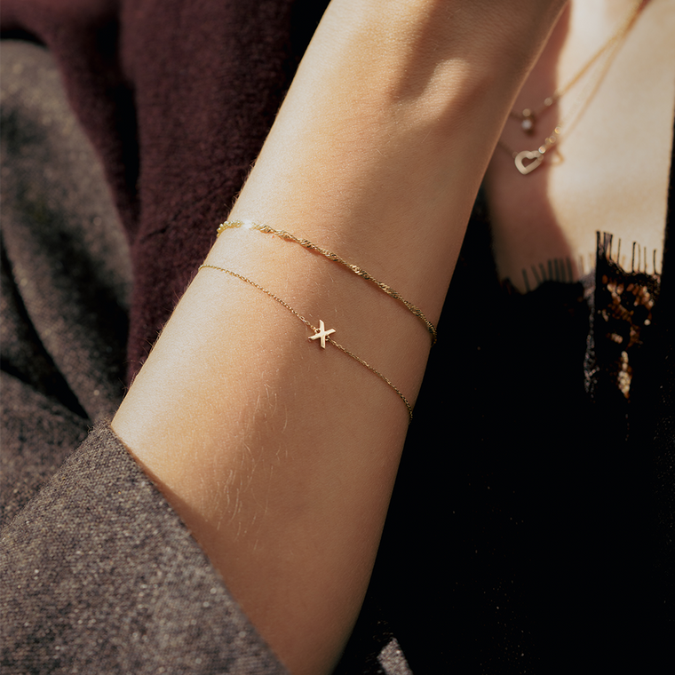 Initial Bracelet with Letter 14K Gold