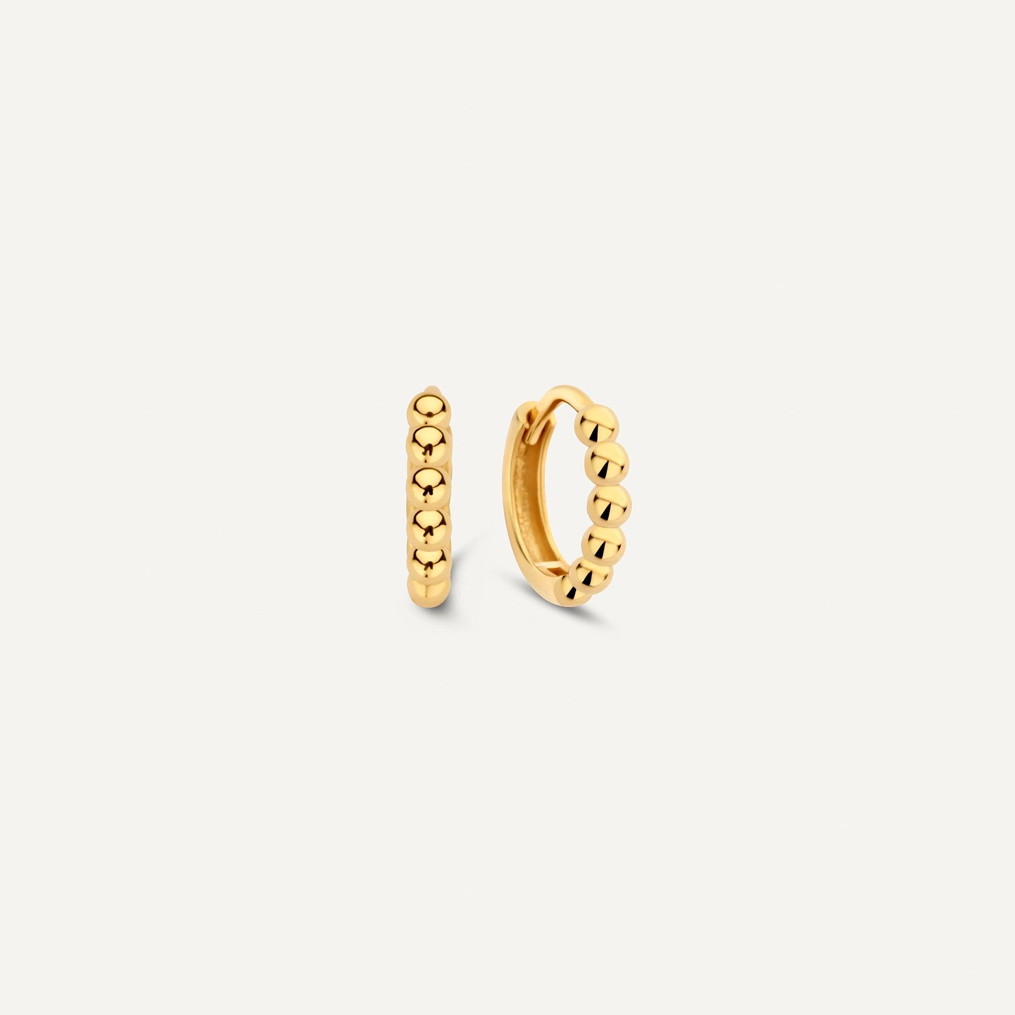 Gold Beaded Small Huggie Hoops (10mm) of 14k Gold for Women