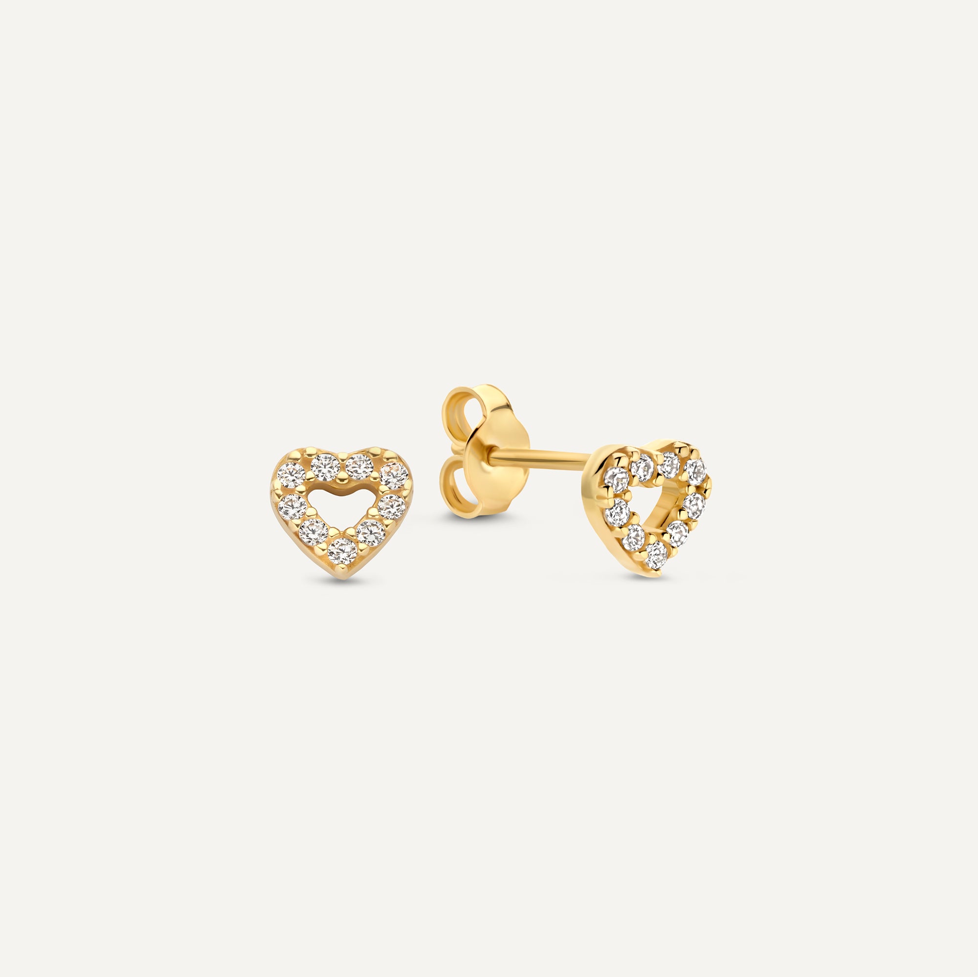 Gold Pavé Cubic Zirconia Open Heart Studs of 14 Karat Gold