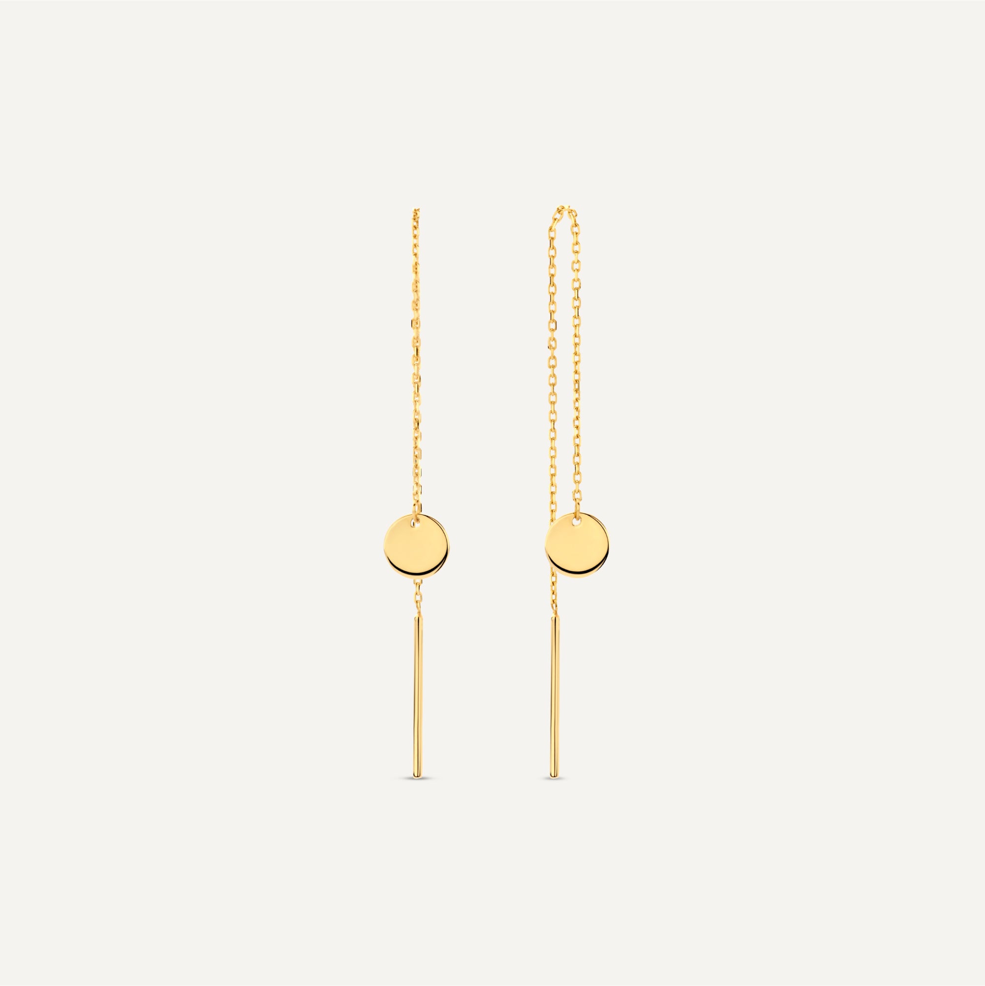 Gold Coin Pull Through Drop Earrings of 14k Gold for Women